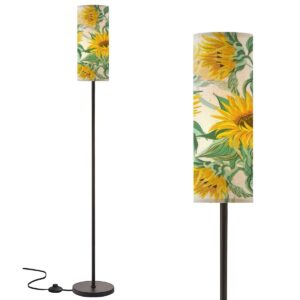 rzntjhuina modern standing lamps sunflower minimalist floor lamp rustic country metal pole lamp with linen lampshade for bedroom living room office nursery reading foot switch