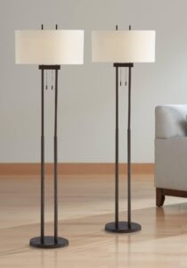 franklin iron works roscoe modern 62" tall standing floor lamps set of 2 lights twin pole pull chain brown roman bronze finish living room bedroom house reading office home decor entryway dining