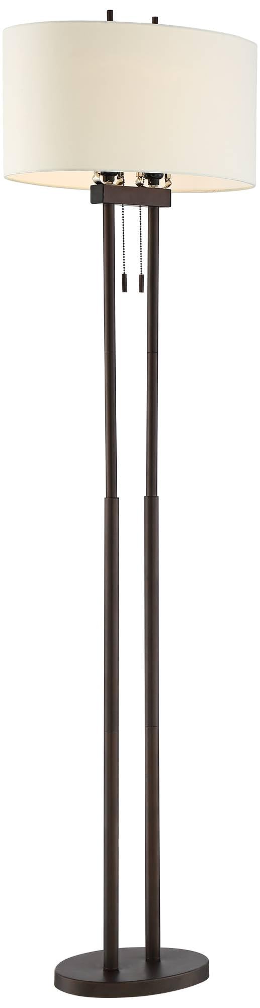 Franklin Iron Works Roscoe Modern 62" Tall Standing Floor Lamps Set of 2 Lights Twin Pole Pull Chain Brown Roman Bronze Finish Living Room Bedroom House Reading Office Home Decor Entryway Dining