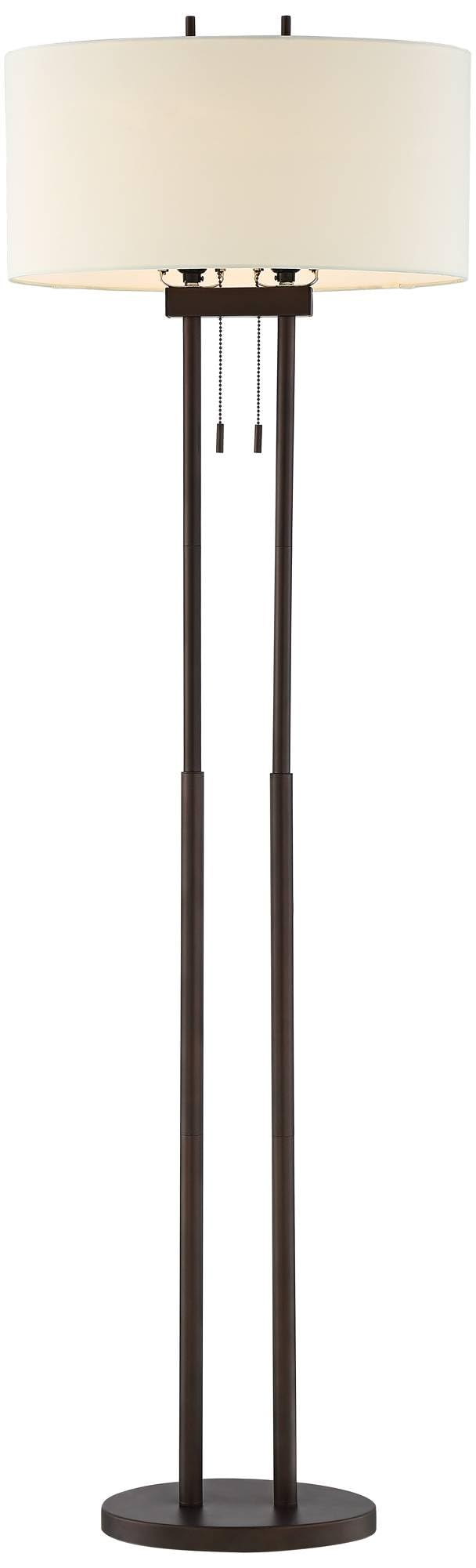 Franklin Iron Works Roscoe Modern 62" Tall Standing Floor Lamps Set of 2 Lights Twin Pole Pull Chain Brown Roman Bronze Finish Living Room Bedroom House Reading Office Home Decor Entryway Dining