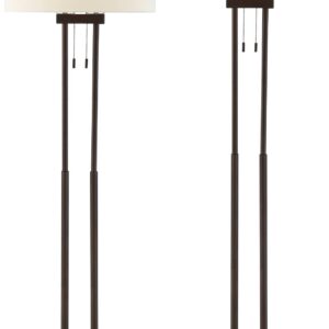 Franklin Iron Works Roscoe Modern 62" Tall Standing Floor Lamps Set of 2 Lights Twin Pole Pull Chain Brown Roman Bronze Finish Living Room Bedroom House Reading Office Home Decor Entryway Dining