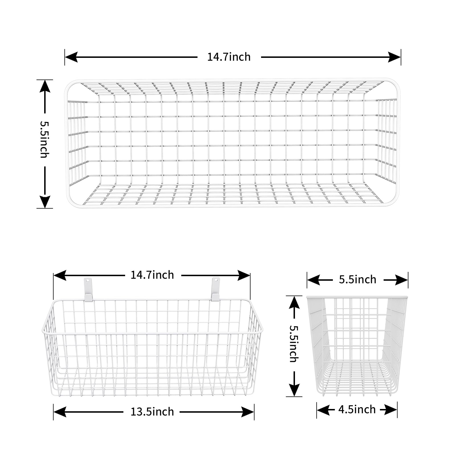 Joben Oligey 3 Set [Extra Large] Hanging Wall Wire Baskets, Farmhouse Food Storage Kitchen Pantry Laundry Closet Garage RV, White