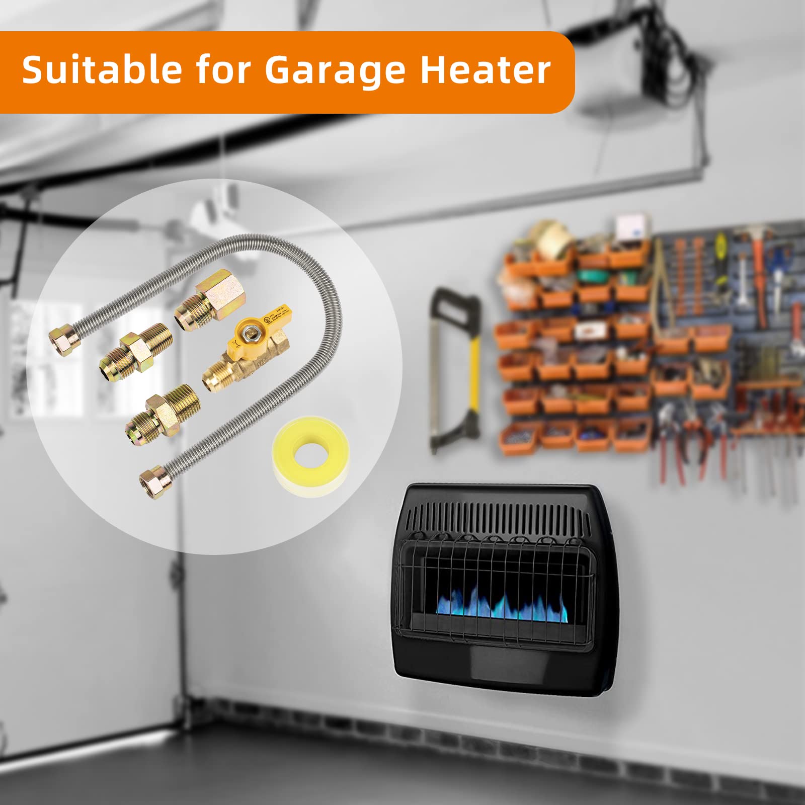 F271239 One-Stop Universal Gas-Appliance Hook Up Kit for Garage Heaters, Wall Mounted Heaters, Gas Fireplace, Gas Dryer and Gas Stoves