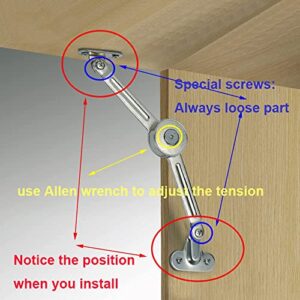 2 Packs [Upgraded] Qrity Cabinet Cupborad Furniture Door Lift Stay Support Hinge Damper - Support Up to 20KG - Opening Angle 75°/90°/110° - Come with Hex Key