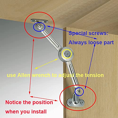 2 Packs [Upgraded] Qrity Cabinet Cupborad Furniture Door Lift Stay Support Hinge Damper - Support Up to 20KG - Opening Angle 75°/90°/110° - Come with Hex Key