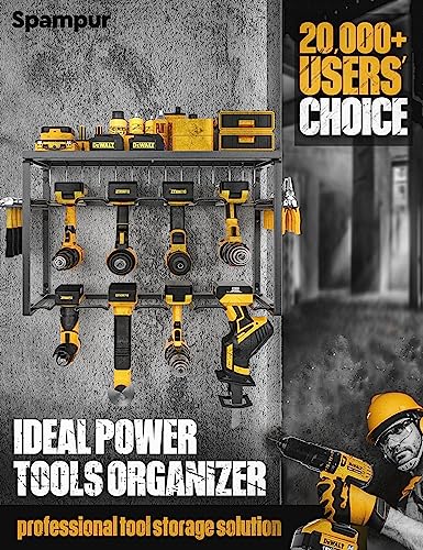 Spampur Power Tool Organizer, 8 Drill Holders Wall Mount, 3 Layer Heavy Duty Metal Storage for Garage Organization, Tools Storage with Hooks, Screwdriver Hammer Holder, Father's Day Men Gifts