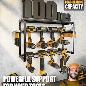 Spampur Power Tool Organizer, 8 Drill Holders Wall Mount, 3 Layer Heavy Duty Metal Storage for Garage Organization, Tools Storage with Hooks, Screwdriver Hammer Holder, Father's Day Men Gifts