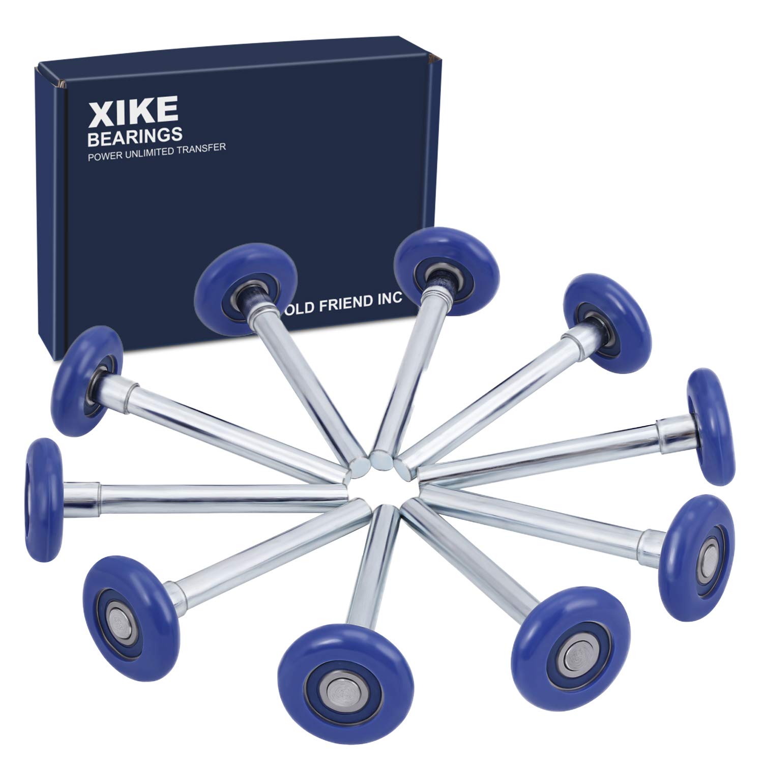 XiKe 10 Pack Blue 2" Nylon Garage Door Roller 4" Stem, Quiet/Durable and High Load, Use 6200-2RS Double Seals Precision Bearings.