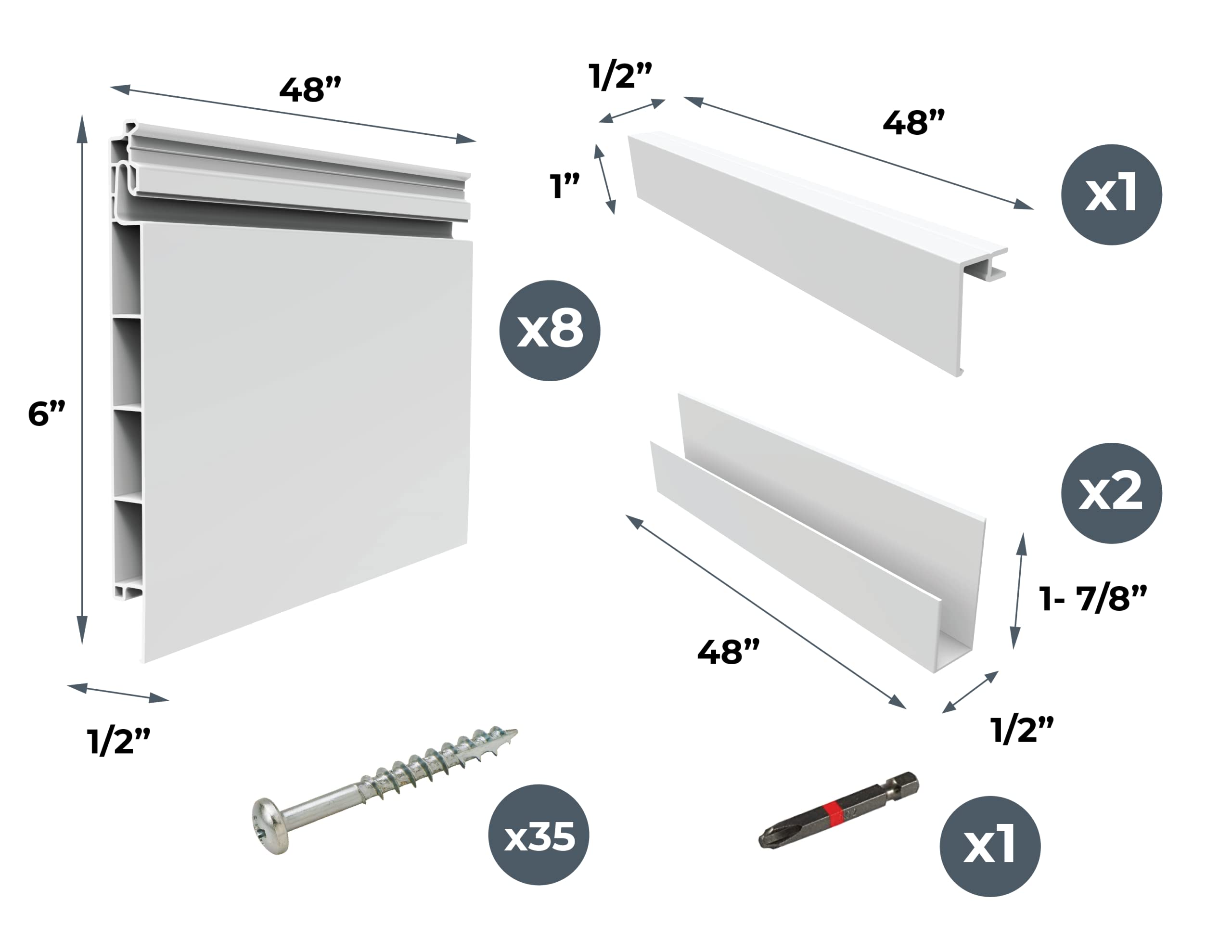 CrownWall PVC Slat Wall Panels Garage Wall and Home Organizer Storage System | Heavy Duty Organization and Easy Installation | 4ft by 4ft (16 sqft) Section, Dove Grey