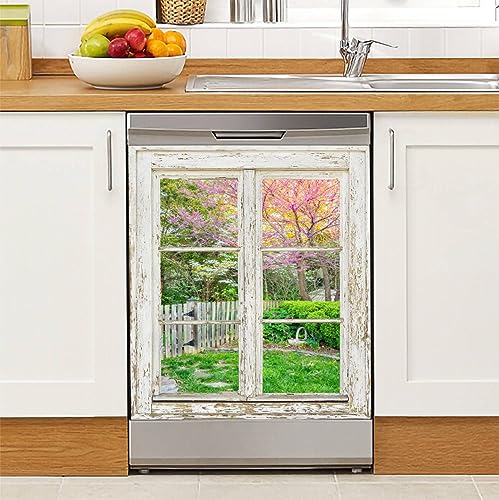 Dishwasher Magnet Cover Idyllic Garden Virginia Wooden Fence Entrance by Bushes White Dogwood Magnetic Refrigerator Stickers Decorative Appliance Cover Fridge Panels Metal Door Garage 23x26in