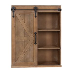 kate and laurel cates wood wall storage cabinet with sliding barn door, farmhouse-style wall cabinet, ideal for use as a bathroom cabinet, pantry cabinet, kitchen cabinet, rustic brown