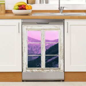 dishwasher magnet cover beautiful mystic mountains landscape alpine morning violet pink light magnetic refrigerator stickers decorative appliance cover fridge panels metal door garage 23x26in