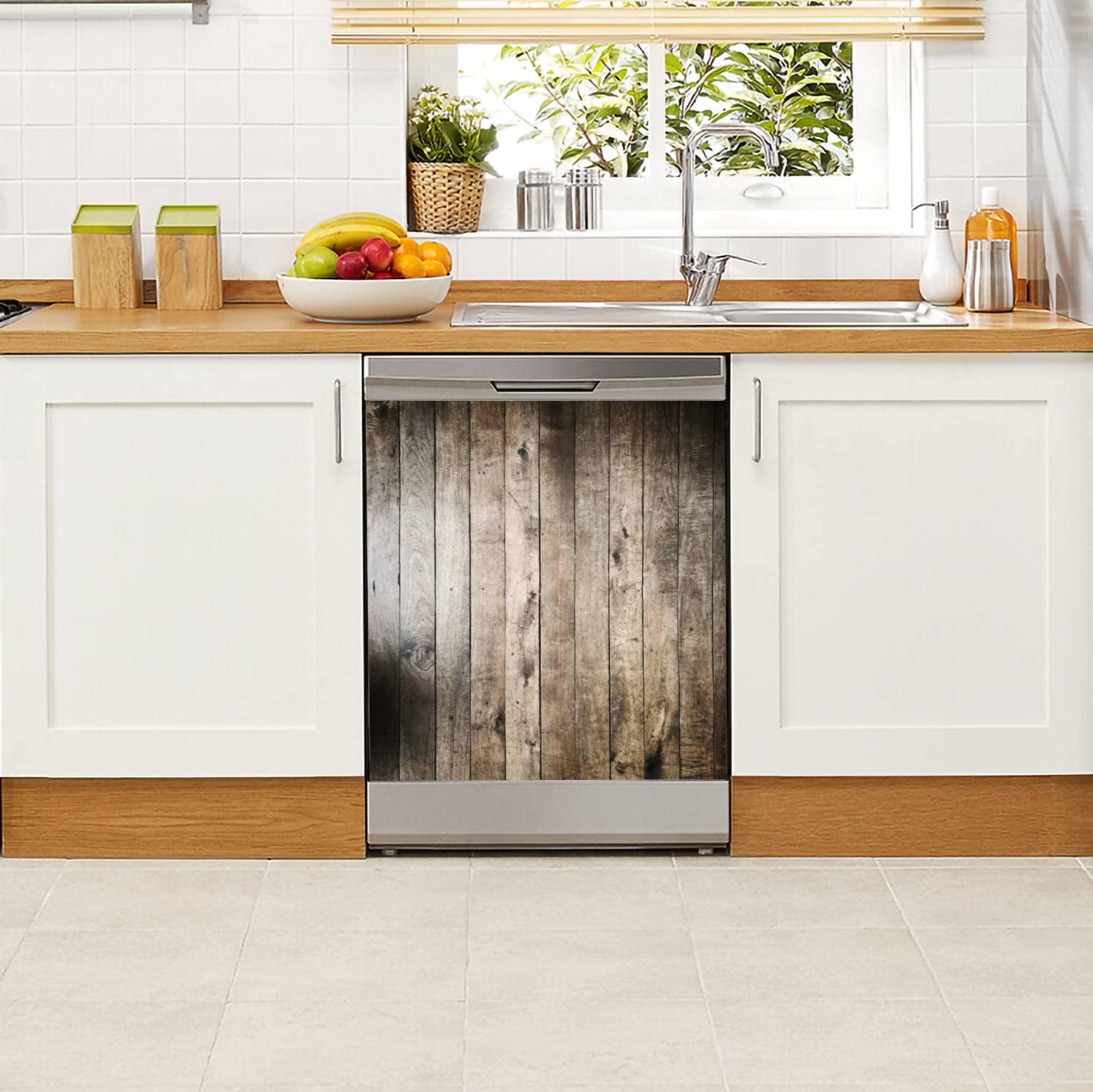 Rustic Farmhouse Dishwasher Magnet Cover of Wooden Texture Nature Wall Magnetic Refrigerator Stickers Decorative Appliance Cover Fridge Panels Metal Door Garage 23x26in