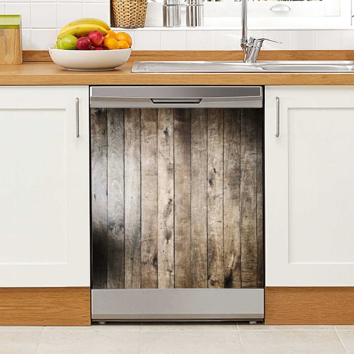 Rustic Farmhouse Dishwasher Magnet Cover of Wooden Texture Nature Wall Magnetic Refrigerator Stickers Decorative Appliance Cover Fridge Panels Metal Door Garage 23x26in