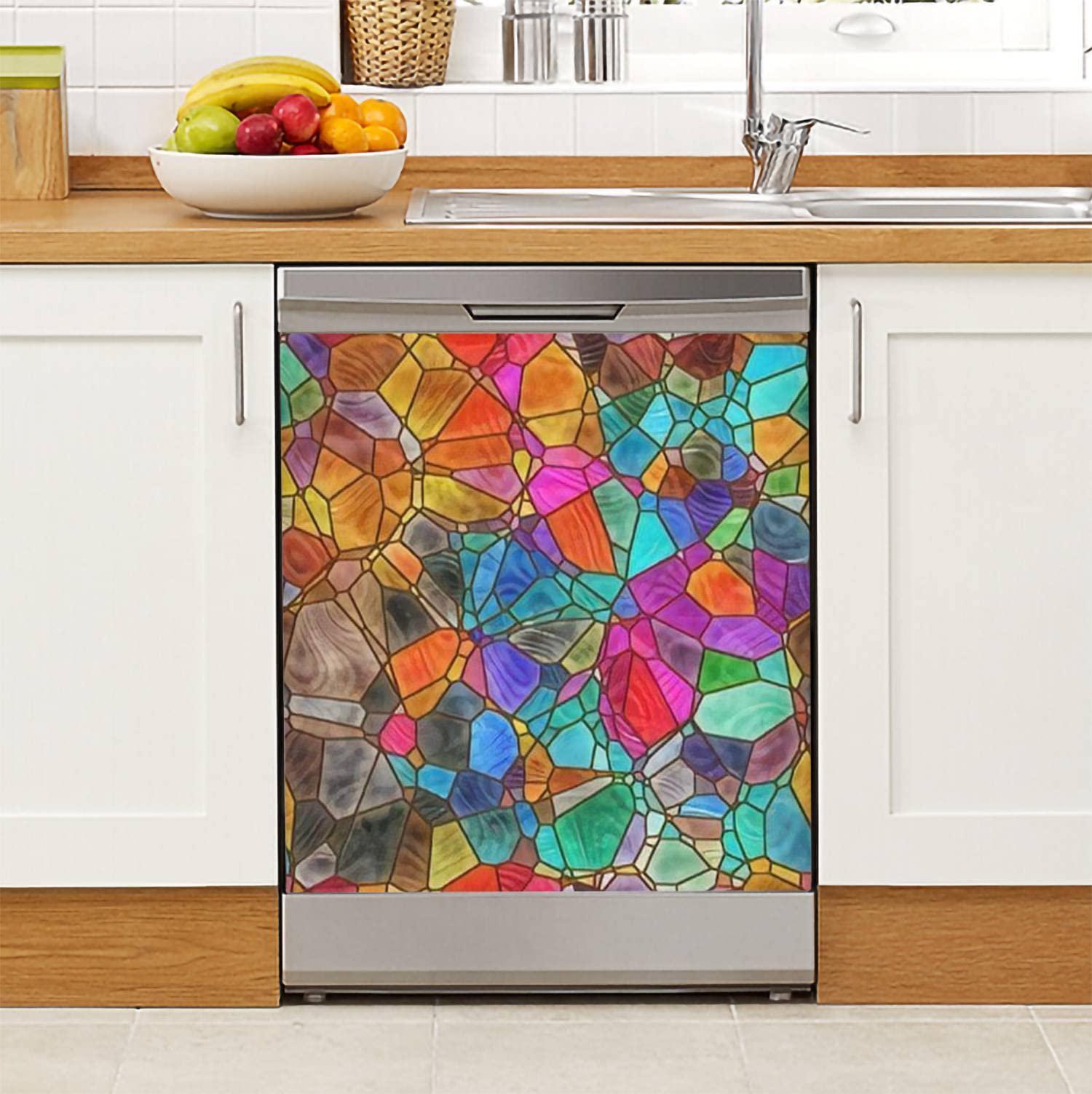 Dishwasher Magnet Cover Stained Glass Mosaic Texture Magnetic Refrigerator Stickers Decorative Appliance Cover Fridge Panels Metal Door Garage 23x26in