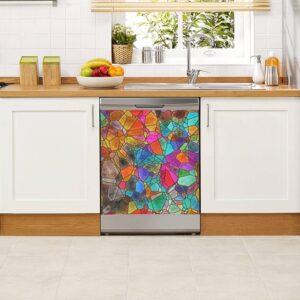 Dishwasher Magnet Cover Stained Glass Mosaic Texture Magnetic Refrigerator Stickers Decorative Appliance Cover Fridge Panels Metal Door Garage 23x26in