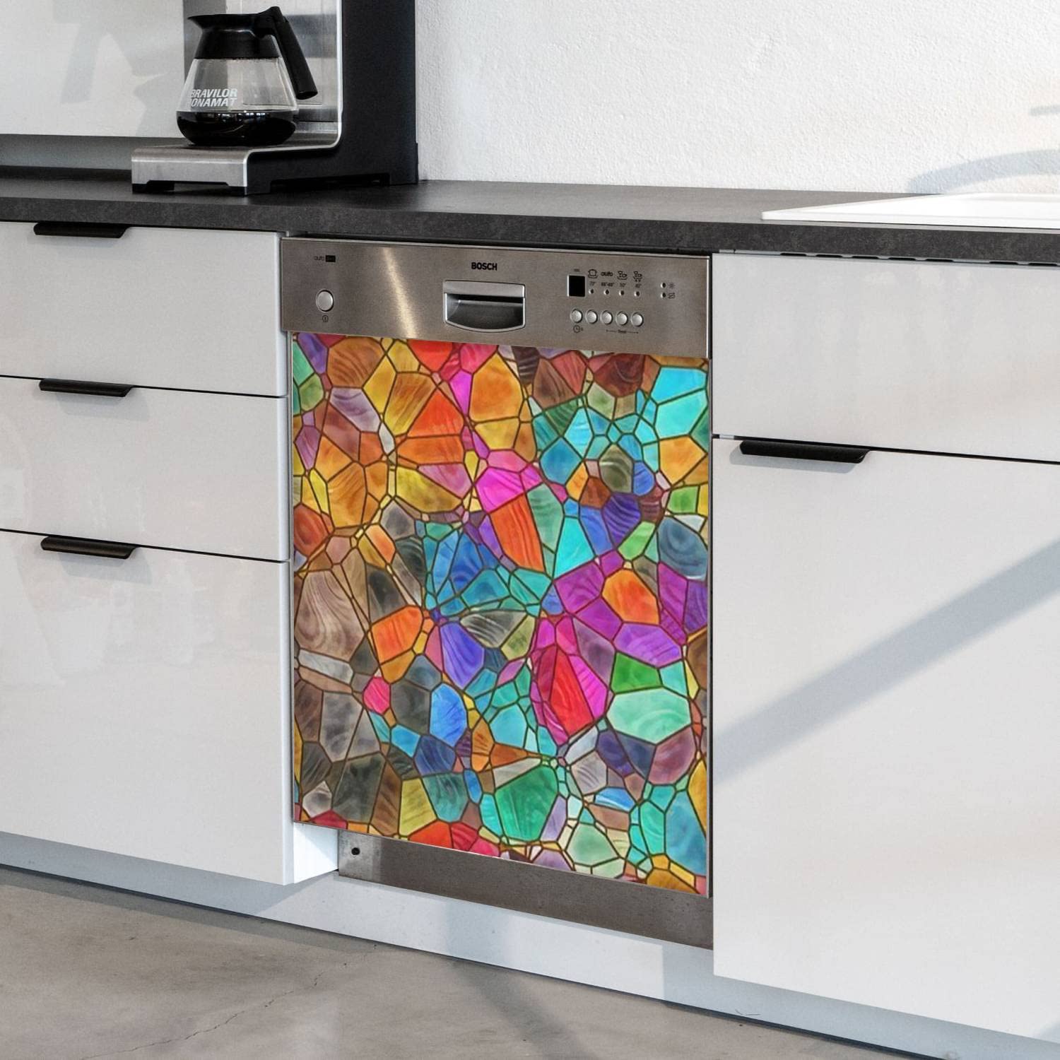 Dishwasher Magnet Cover Stained Glass Mosaic Texture Magnetic Refrigerator Stickers Decorative Appliance Cover Fridge Panels Metal Door Garage 23x26in