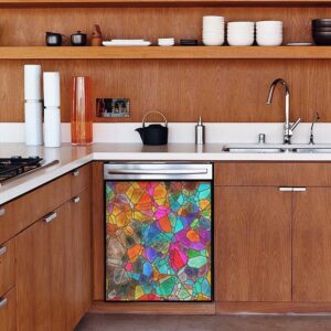 Dishwasher Magnet Cover Stained Glass Mosaic Texture Magnetic Refrigerator Stickers Decorative Appliance Cover Fridge Panels Metal Door Garage 23x26in