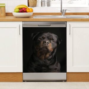 dishwasher magnet cover rottweiler dog portrait a black background magnetic refrigerator stickers decorative appliance cover fridge panels metal door garage 23x26in