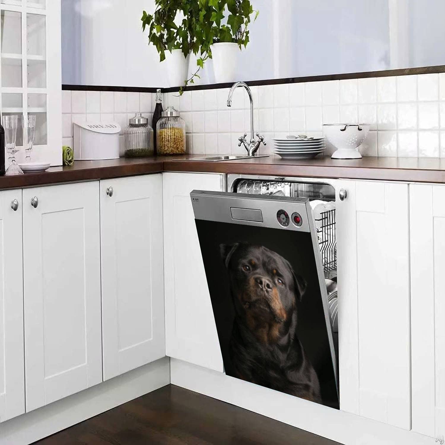 Dishwasher Magnet Cover Rottweiler Dog Portrait a Black Background Magnetic Refrigerator Stickers Decorative Appliance Cover Fridge Panels Metal Door Garage 23x26in