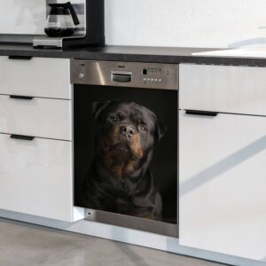 Dishwasher Magnet Cover Rottweiler Dog Portrait a Black Background Magnetic Refrigerator Stickers Decorative Appliance Cover Fridge Panels Metal Door Garage 23x26in