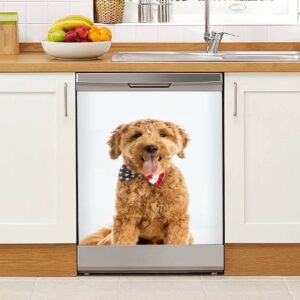 dishwasher magnet sticker goldendoodle puppy american flag studio portrait magnetic refrigerator sticker appliance covers home kitchen decor for fridge metal door garage 23x26in