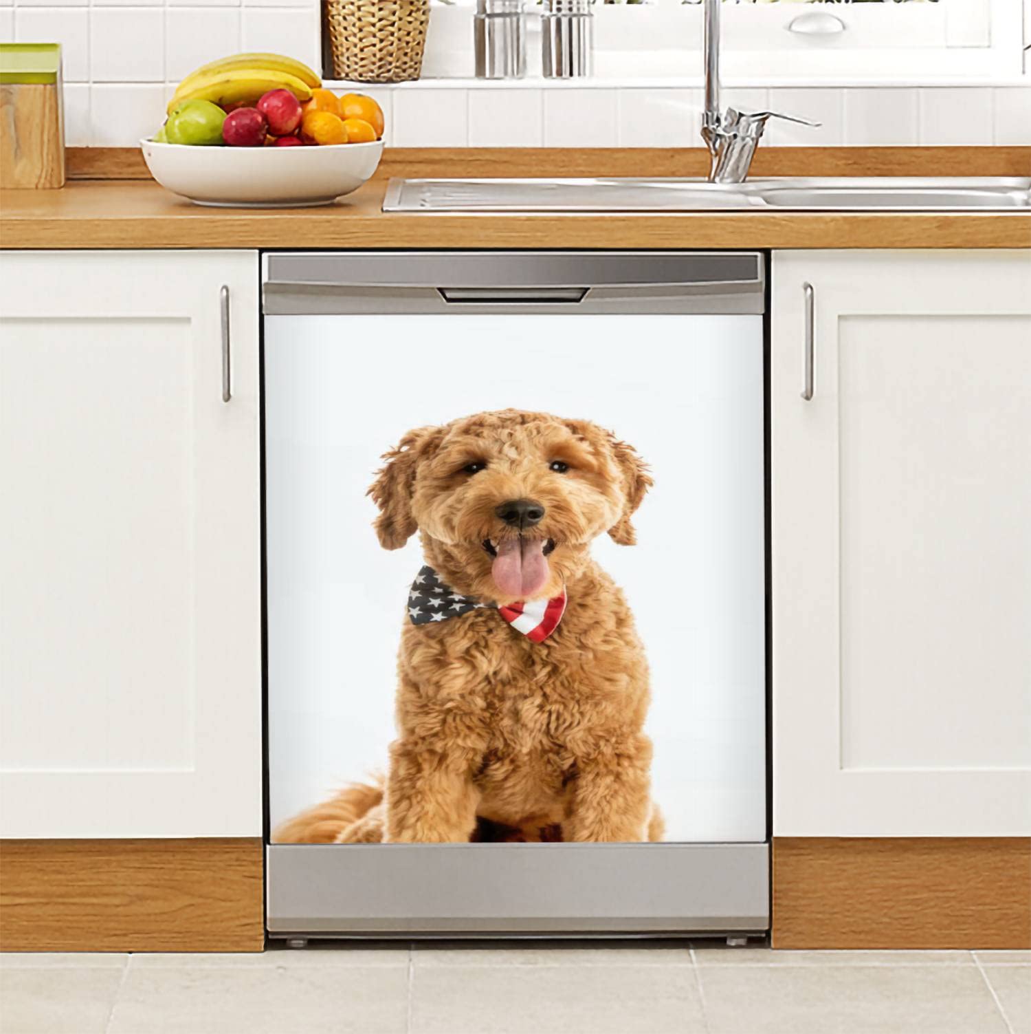 Dishwasher Magnet Sticker Goldendoodle Puppy American Flag Studio Portrait Magnetic Refrigerator Sticker Appliance Covers Home Kitchen Decor for Fridge Metal Door Garage 23x26in