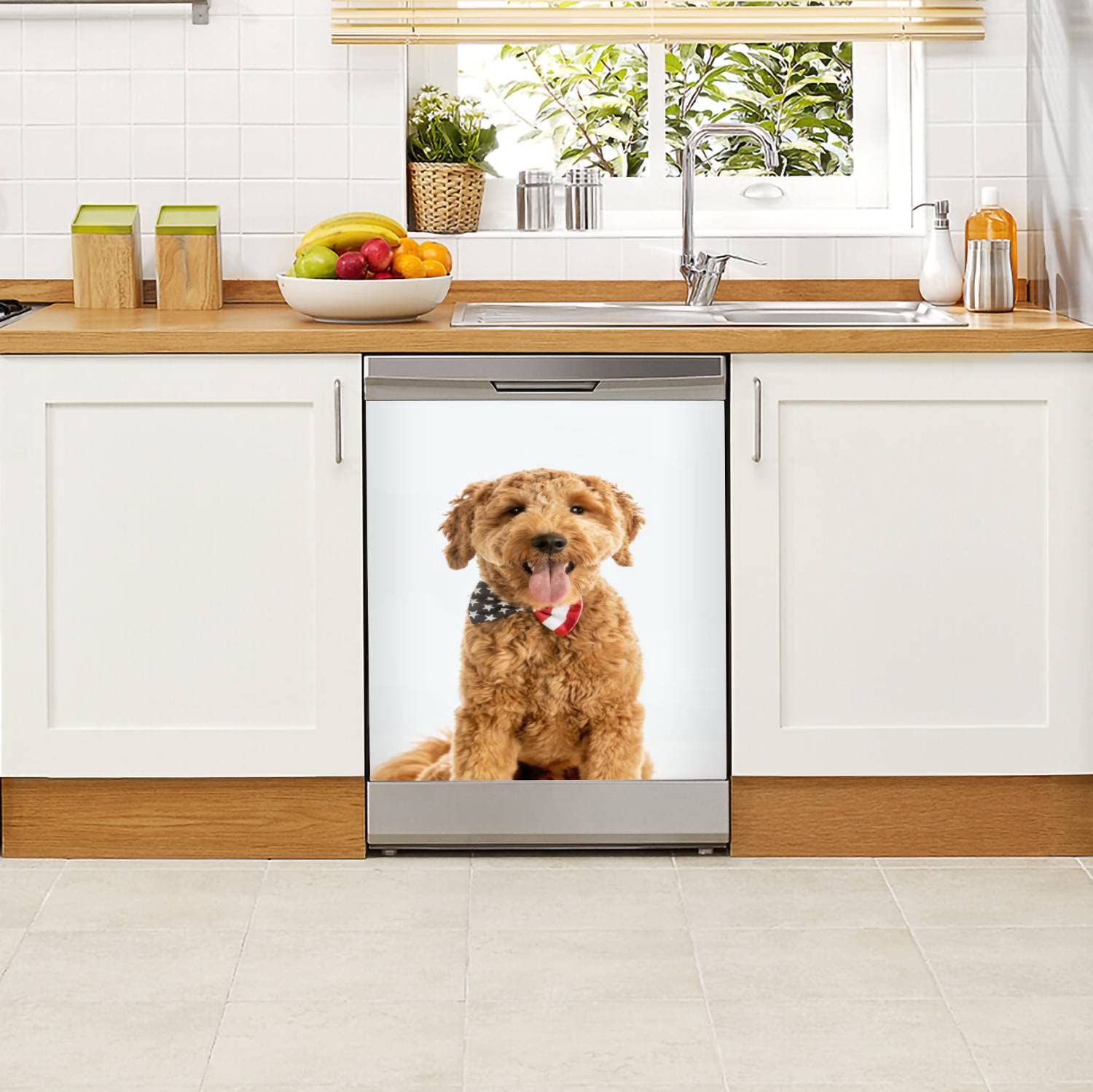 Dishwasher Magnet Sticker Goldendoodle Puppy American Flag Studio Portrait Magnetic Refrigerator Sticker Appliance Covers Home Kitchen Decor for Fridge Metal Door Garage 23x26in