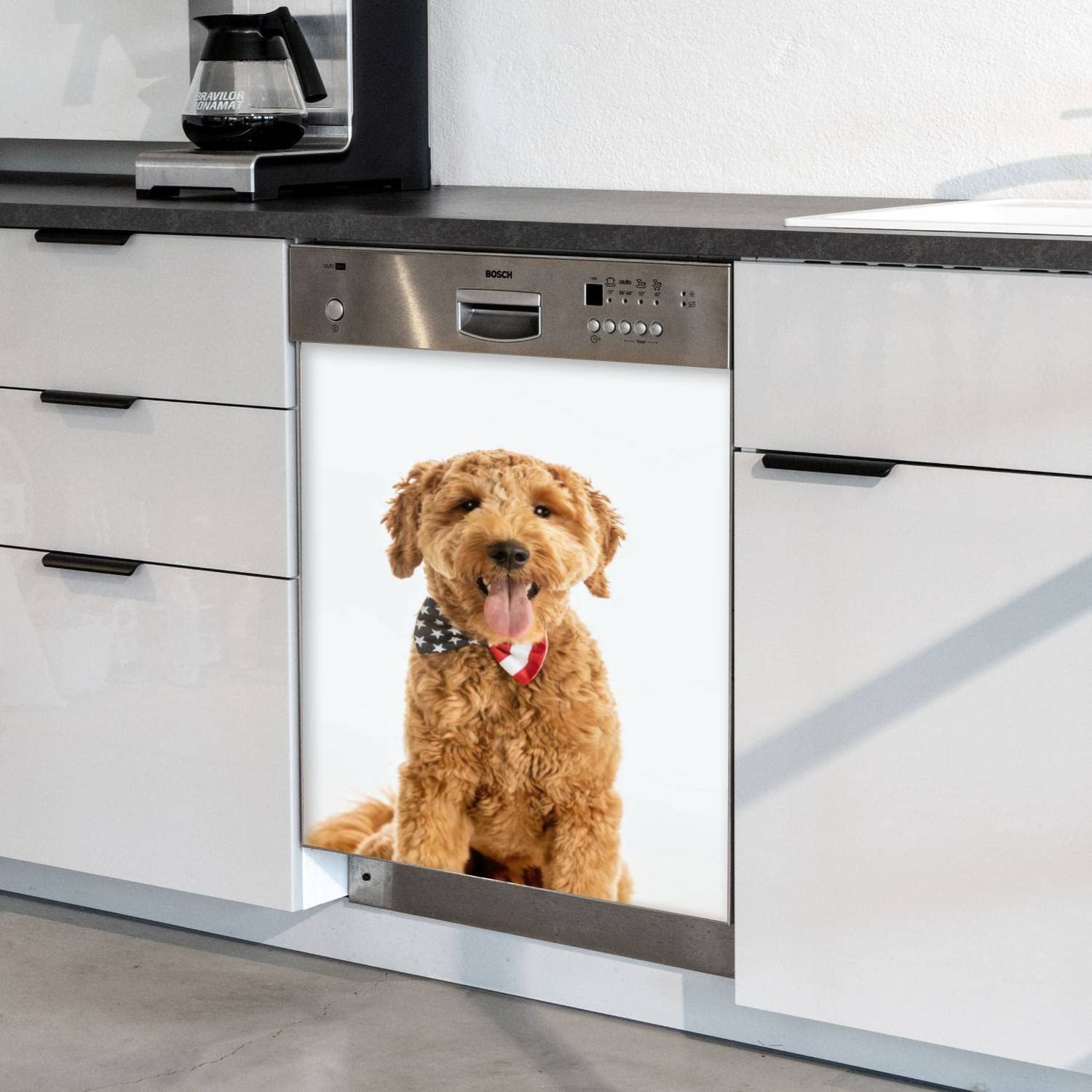 Dishwasher Magnet Sticker Goldendoodle Puppy American Flag Studio Portrait Magnetic Refrigerator Sticker Appliance Covers Home Kitchen Decor for Fridge Metal Door Garage 23x26in