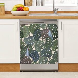 dishwasher magnet cover farmhouse floral from hand drawn fantasy tropical leaves blue indian magnetic refrigerator stickers decorative appliance cover fridge panels metal door garage 23x26in