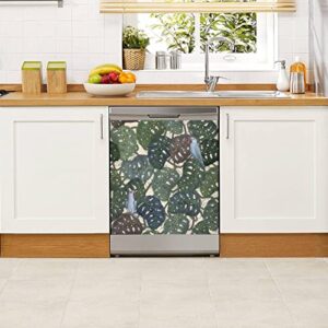 Dishwasher Magnet Cover Farmhouse Floral from Hand Drawn Fantasy Tropical Leaves Blue Indian Magnetic Refrigerator Stickers Decorative Appliance Cover Fridge Panels Metal Door Garage 23x26in