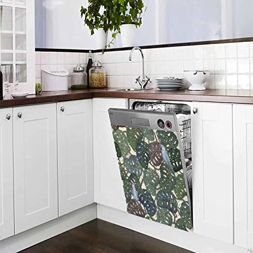 Dishwasher Magnet Cover Farmhouse Floral from Hand Drawn Fantasy Tropical Leaves Blue Indian Magnetic Refrigerator Stickers Decorative Appliance Cover Fridge Panels Metal Door Garage 23x26in