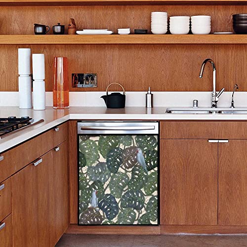 Dishwasher Magnet Cover Farmhouse Floral from Hand Drawn Fantasy Tropical Leaves Blue Indian Magnetic Refrigerator Stickers Decorative Appliance Cover Fridge Panels Metal Door Garage 23x26in