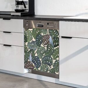 Dishwasher Magnet Cover Farmhouse Floral from Hand Drawn Fantasy Tropical Leaves Blue Indian Magnetic Refrigerator Stickers Decorative Appliance Cover Fridge Panels Metal Door Garage 23x26in