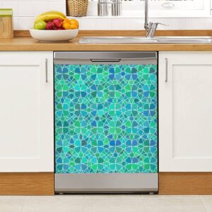 dishwasher magnet cover mosaic or stained glass green turquoise and blue colors magnetic refrigerator stickers decorative appliance cover fridge panels metal door garage 23x26in