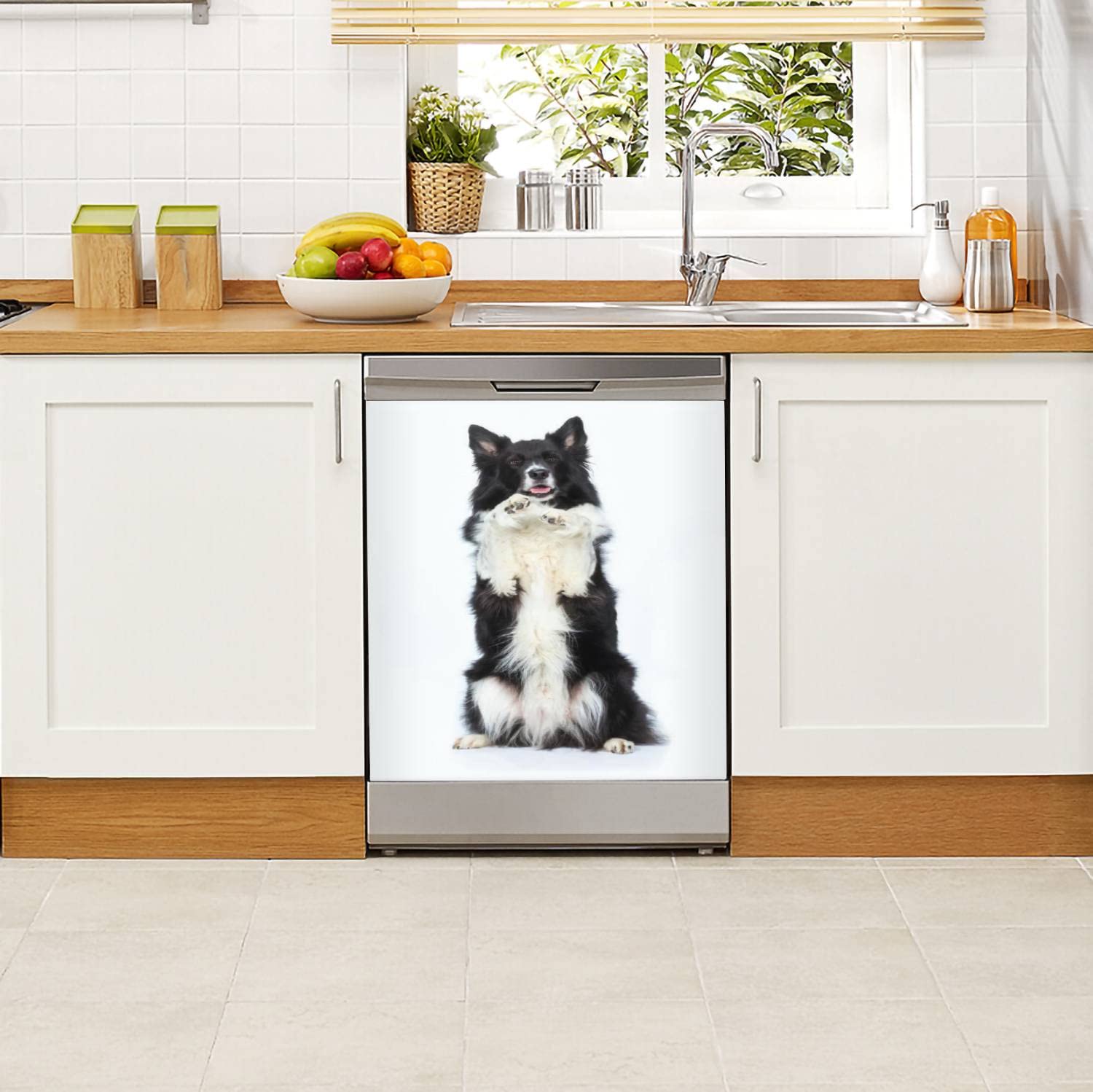 Dishwasher Magnet Cover Border Collie Dog Shepherd Makes Male Begs Paws up Laughs Magnetic Refrigerator Stickers Decorative Appliance Cover Fridge Panels Metal Door Garage 23x26in