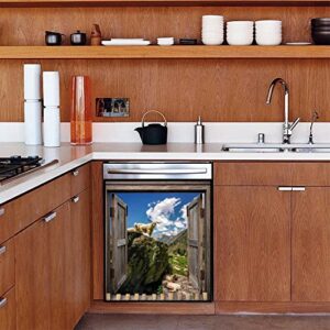 Dishwasher Magnet Cover Goats Standing Rock Beautiful View Himalayan Mountains Kheerganga Magnetic Refrigerator Stickers Decorative Appliance Cover Fridge Panels Metal Door Garage 23x26in