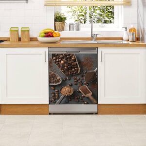 Dishwasher Magnet Cover Ground Bean Coffee Freeze Dried Instant Coffee granules Various Spoons Magnetic Refrigerator Stickers Decorative Appliance Cover Fridge Panels Metal Door Garage 23x26in