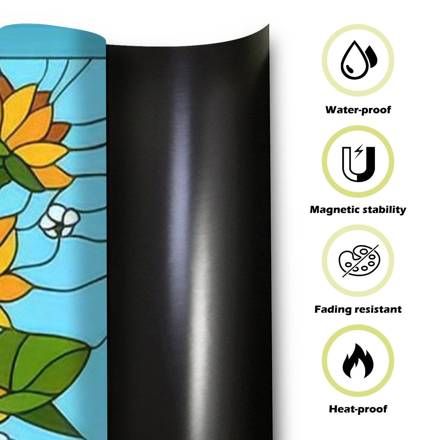 Dishwasher Magnet Cover Flowers and Sunflowers with Buds in Stained Glass Window Magnetic Refrigerator Stickers Decorative Appliance Cover Fridge Panels Metal Door Garage 23x26in