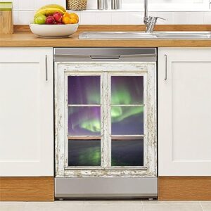 dishwasher magnet cover active green purple borealis reflection shiny winter ice road canada magnetic refrigerator stickers decorative appliance cover fridge panels metal door garage 23x26in