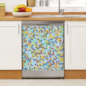 dishwasher magnet cover mosaic modern bright colorful tiles with white gaps texture magnetic refrigerator stickers decorative appliance cover fridge panels metal door garage 23x26in