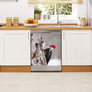 Dishwasher Magnet Cover Male Pileated Woodpecker Winter Magnetic Refrigerator Stickers Decorative Appliance Cover Fridge Panels Metal Door Garage 23x26in Creative Gift Idea for Bird Lovers