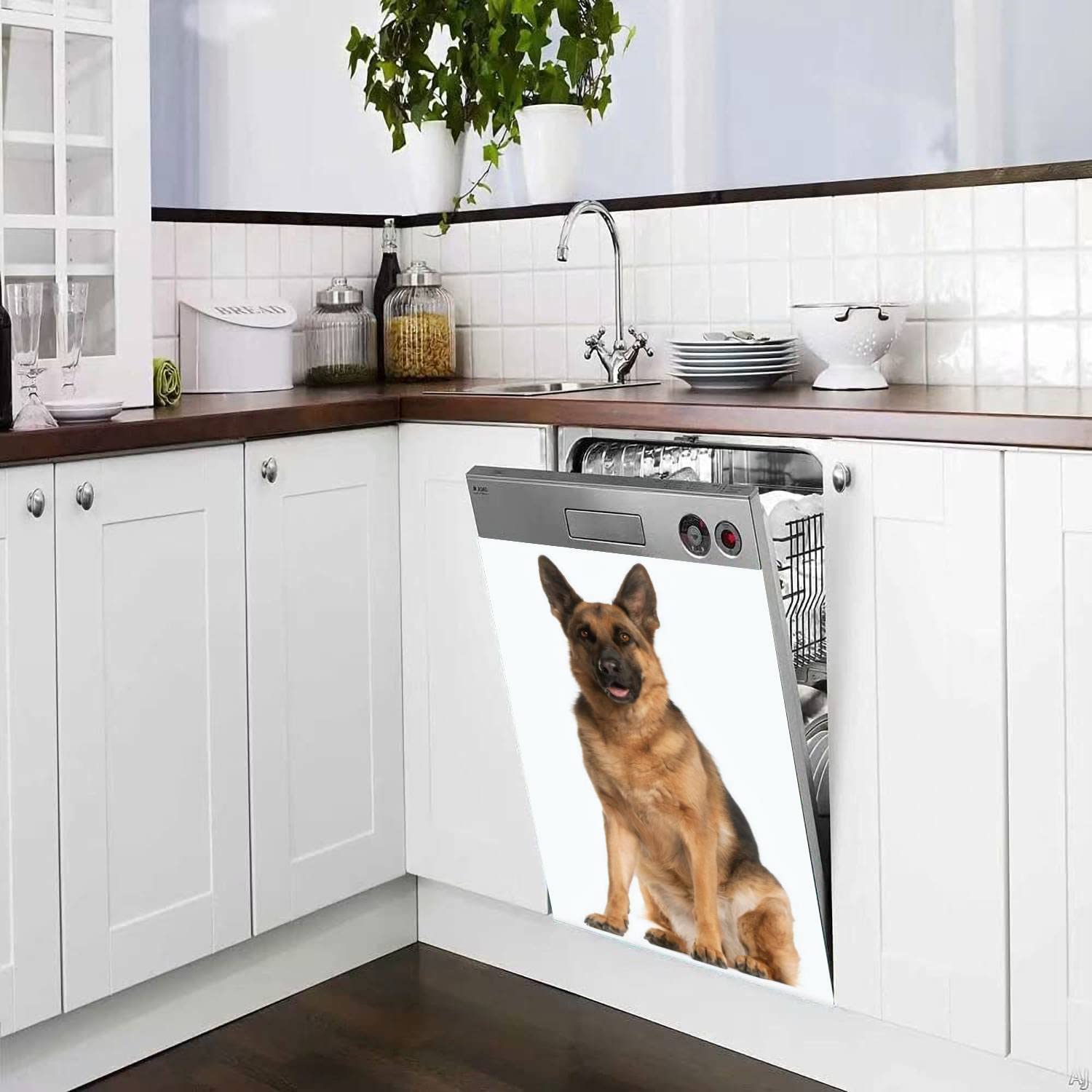 Dishwasher Magnet Sticker German Shepherd Dog 4 Years Old Sitting in Front of White Magnetic Refrigerator Sticker Appliance Covers Home Kitchen Decor for Fridge Metal Door Garage 23x26in