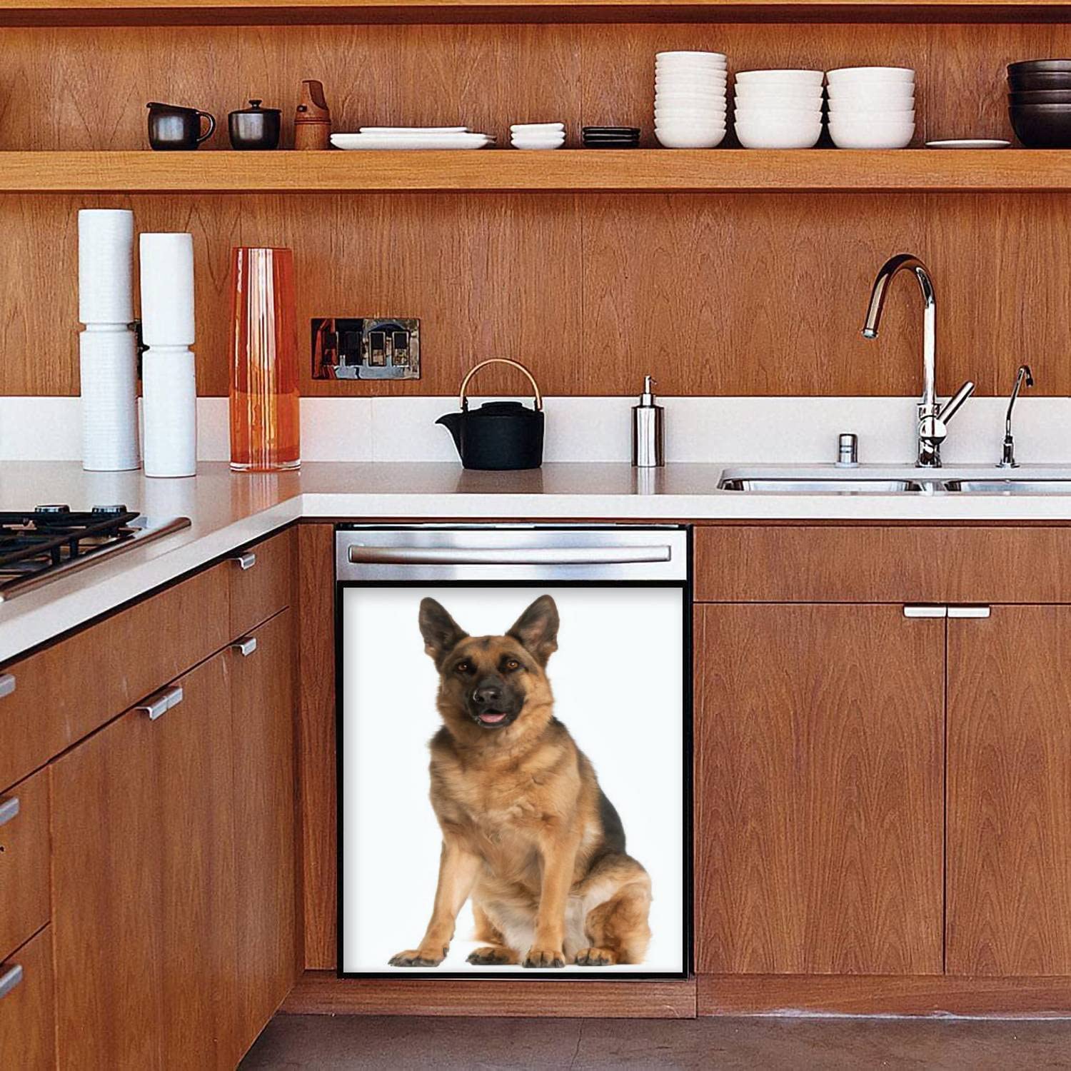 Dishwasher Magnet Sticker German Shepherd Dog 4 Years Old Sitting in Front of White Magnetic Refrigerator Sticker Appliance Covers Home Kitchen Decor for Fridge Metal Door Garage 23x26in