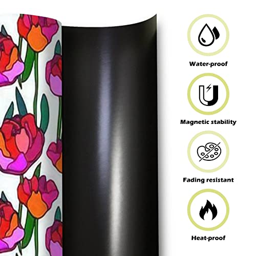 Dishwasher Magnet Cover Stained Glass Style Floral Modern Blooming Peonies Retro Textile Magnetic Refrigerator Stickers Decorative Appliance Cover Fridge Panels Metal Door Garage 23x26in