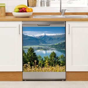 dishwasher magnet cover ship sails over the idyllic lake zell am see in a summer alpine magnetic refrigerator stickers decorative appliance cover fridge panels metal door garage 23x26in