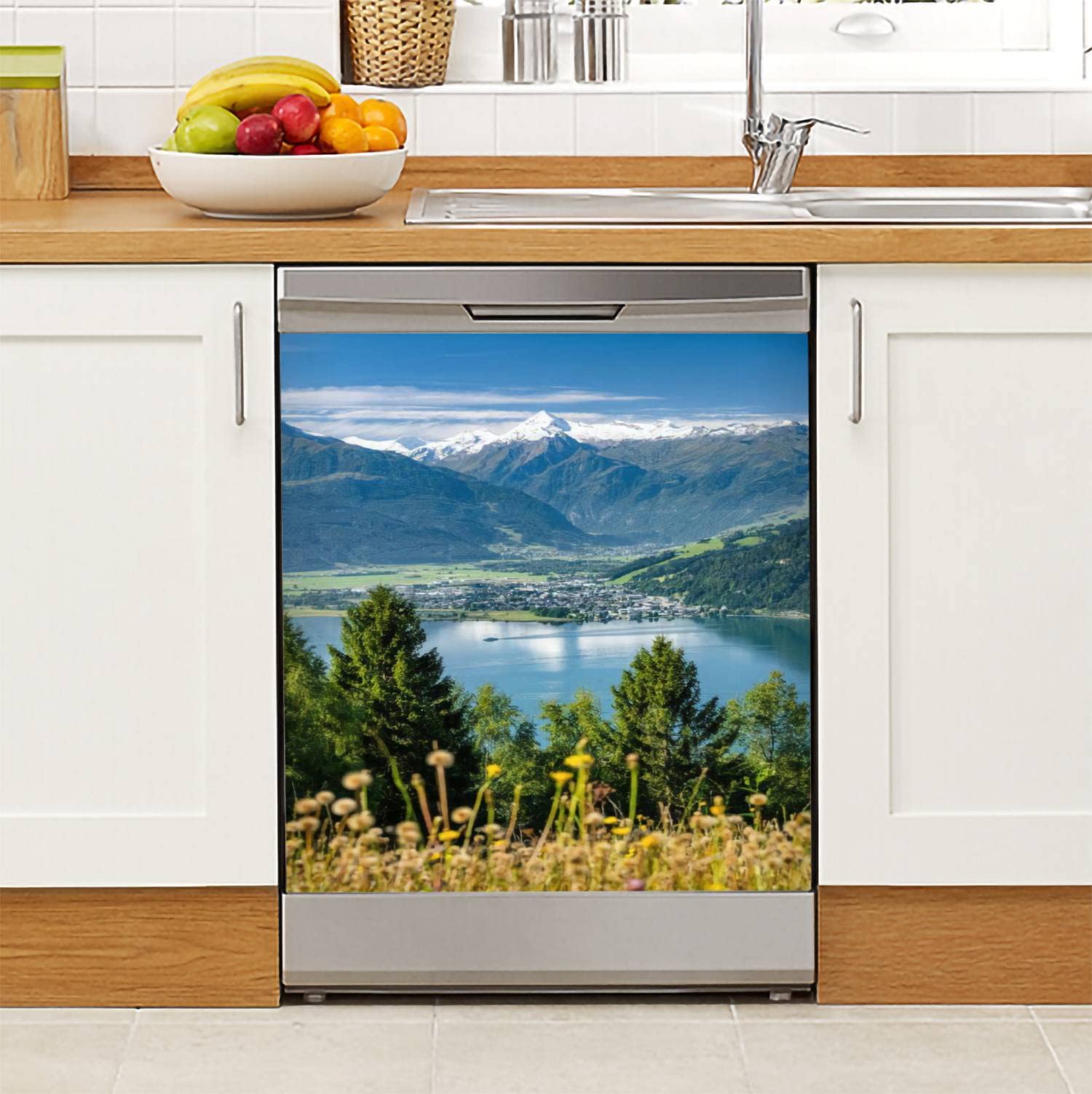 Dishwasher Magnet Cover Ship Sails Over The Idyllic Lake Zell am See in a Summer Alpine Magnetic Refrigerator Stickers Decorative Appliance Cover Fridge Panels Metal Door Garage 23x26in