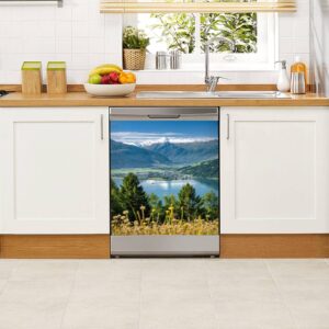 Dishwasher Magnet Cover Ship Sails Over The Idyllic Lake Zell am See in a Summer Alpine Magnetic Refrigerator Stickers Decorative Appliance Cover Fridge Panels Metal Door Garage 23x26in