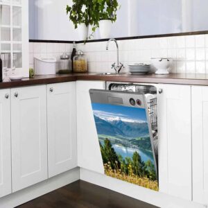 Dishwasher Magnet Cover Ship Sails Over The Idyllic Lake Zell am See in a Summer Alpine Magnetic Refrigerator Stickers Decorative Appliance Cover Fridge Panels Metal Door Garage 23x26in