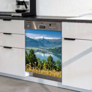 Dishwasher Magnet Cover Ship Sails Over The Idyllic Lake Zell am See in a Summer Alpine Magnetic Refrigerator Stickers Decorative Appliance Cover Fridge Panels Metal Door Garage 23x26in